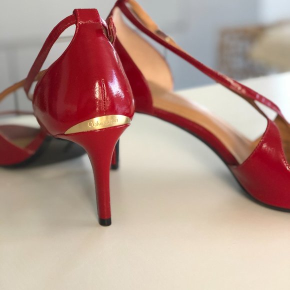 Calvin Klein | Shoes | Calvin Klein Red Peep Toe Heels | Poshmark